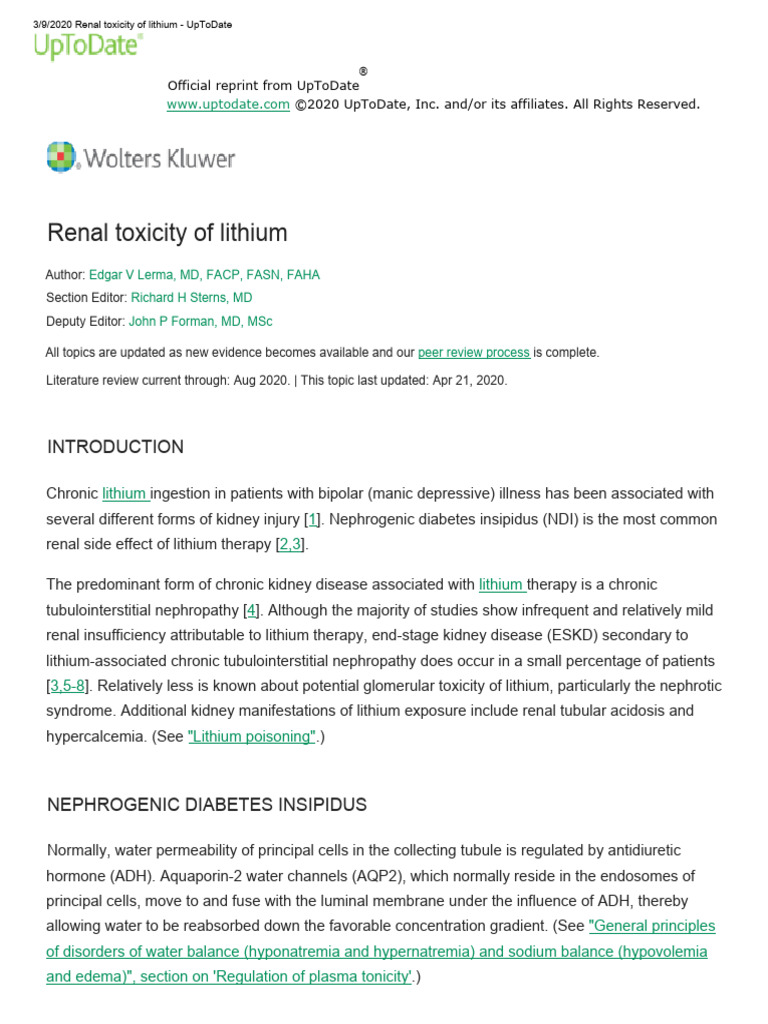 Renal Toxicity of Lithium - UpToDate | PDF | Chronic Kidney Disease ...