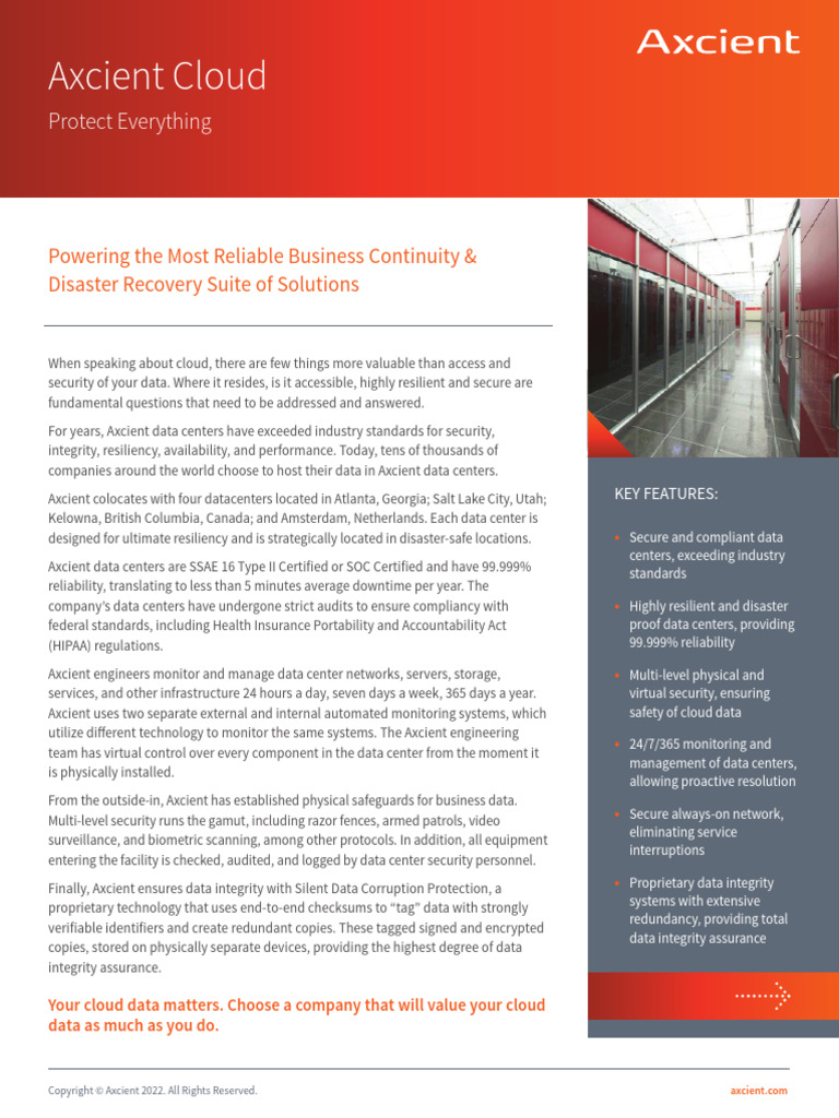 Datasheet Axcient Cloud Datacenters - HIPAA Compliance | PDF | Data ...