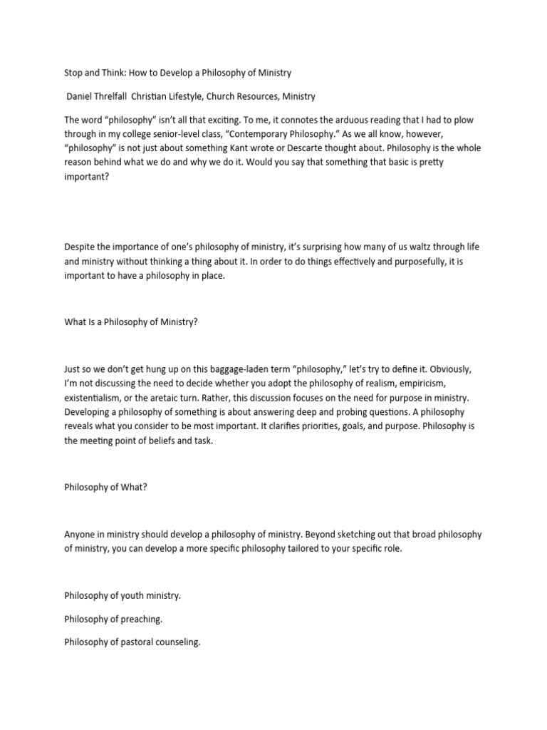 How To Develop A Philosophy of Ministry | PDF | Thought | Cognition
