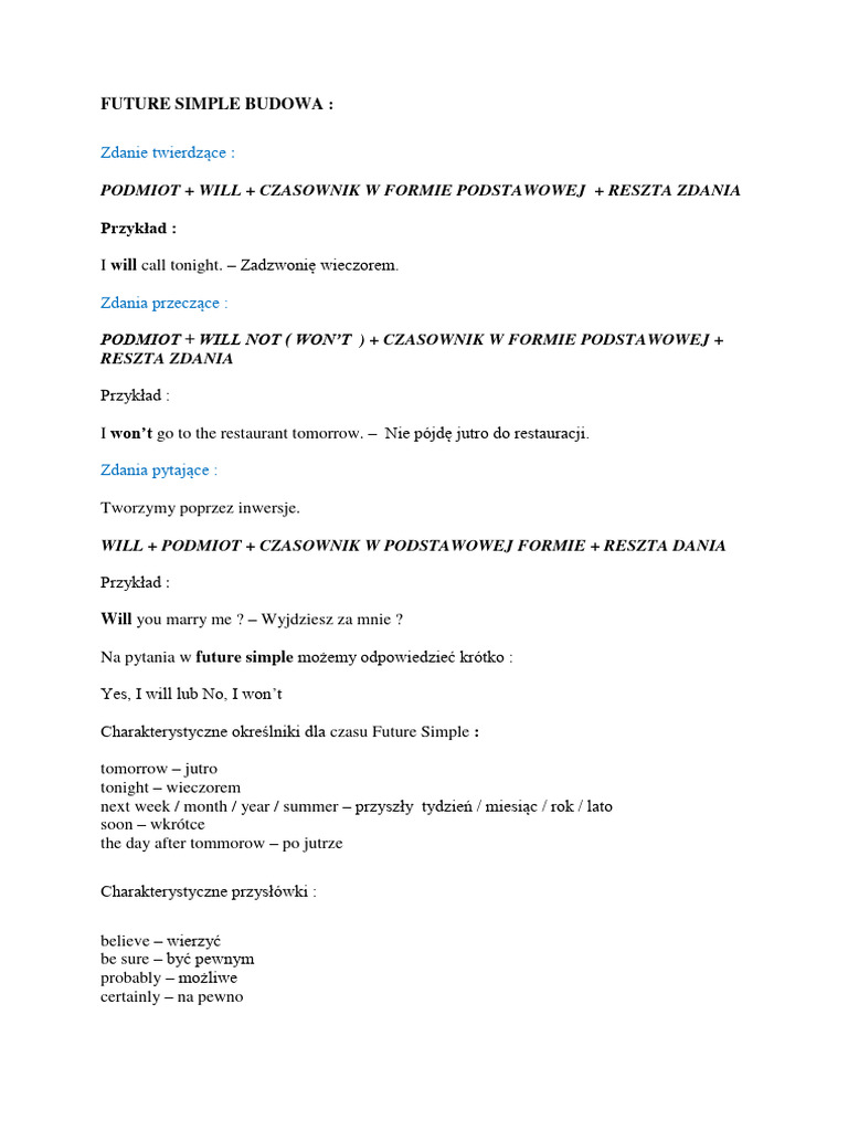 Future Simple Budowa | PDF