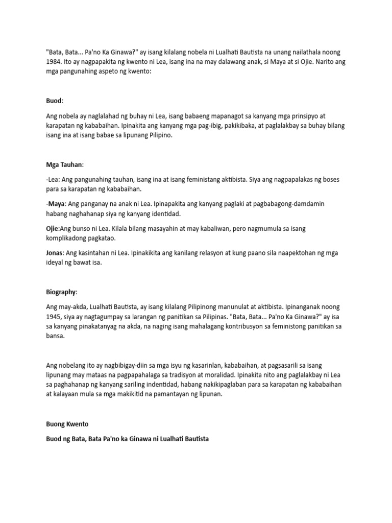 Bata Bata Pano Ka Ginawa | PDF