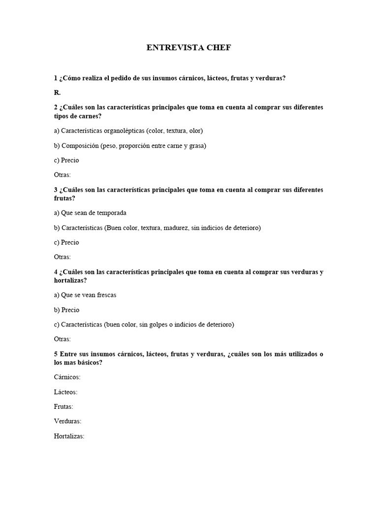 Entrevista Chef | PDF