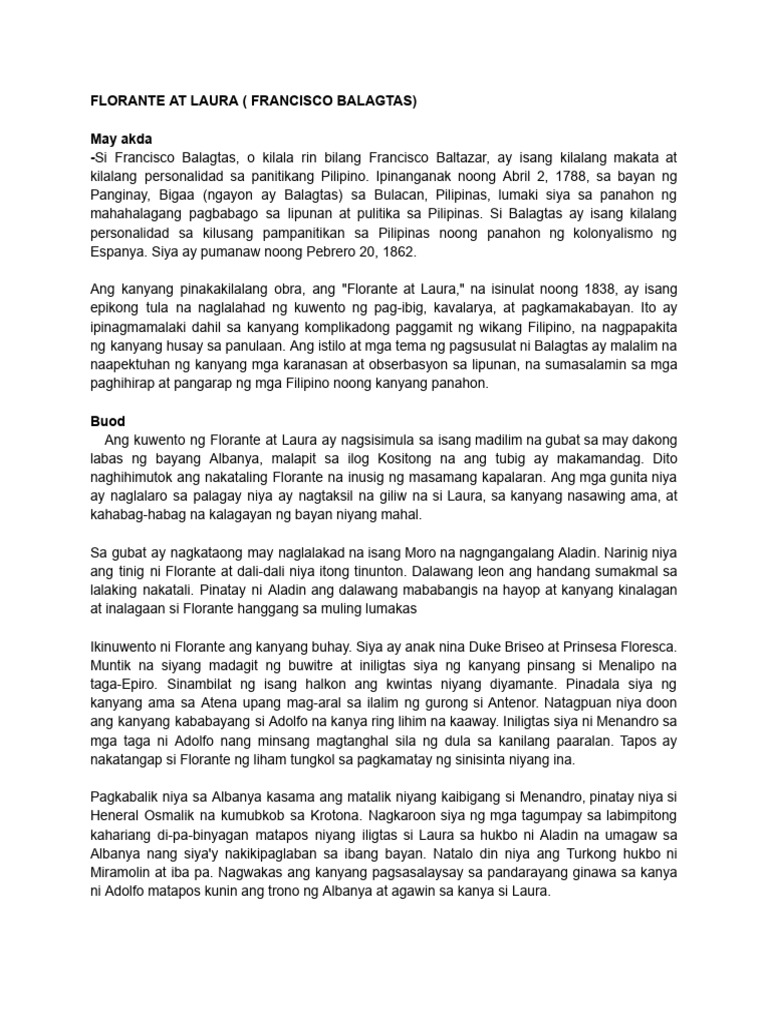 Florante at Laura Francisco Balagtas | PDF Florante at Laura Francisco Balagtas | PDF