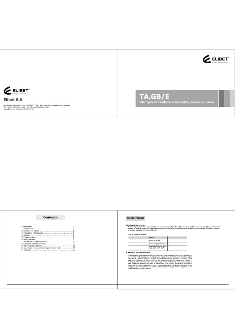 ATS - TA - GB.E - Manual Del Usuario Elibet. Llave de Transferencia Tetapolar 100 A | PDF ...