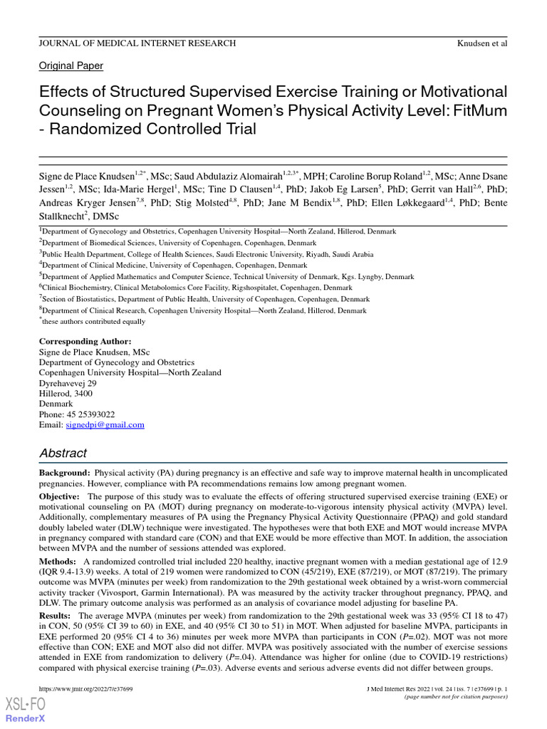 Effects of Structured Supervised Exercise Training or Motivational - Counseling On Pregnant ...