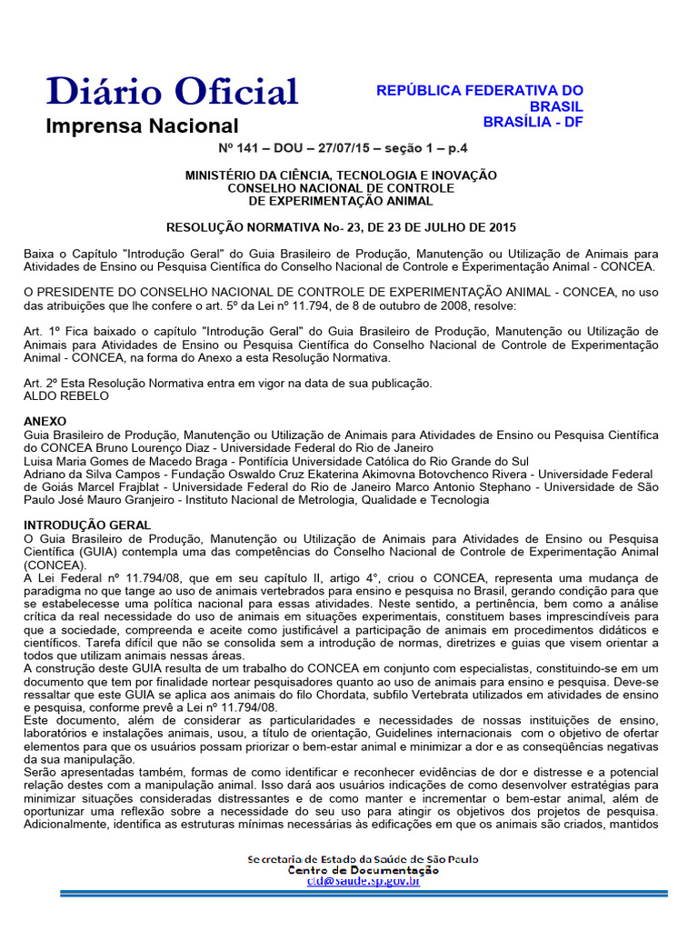 CONCEA Resolucao Normativa N 23 de 23-07-15 Utilizacao de Animais ...