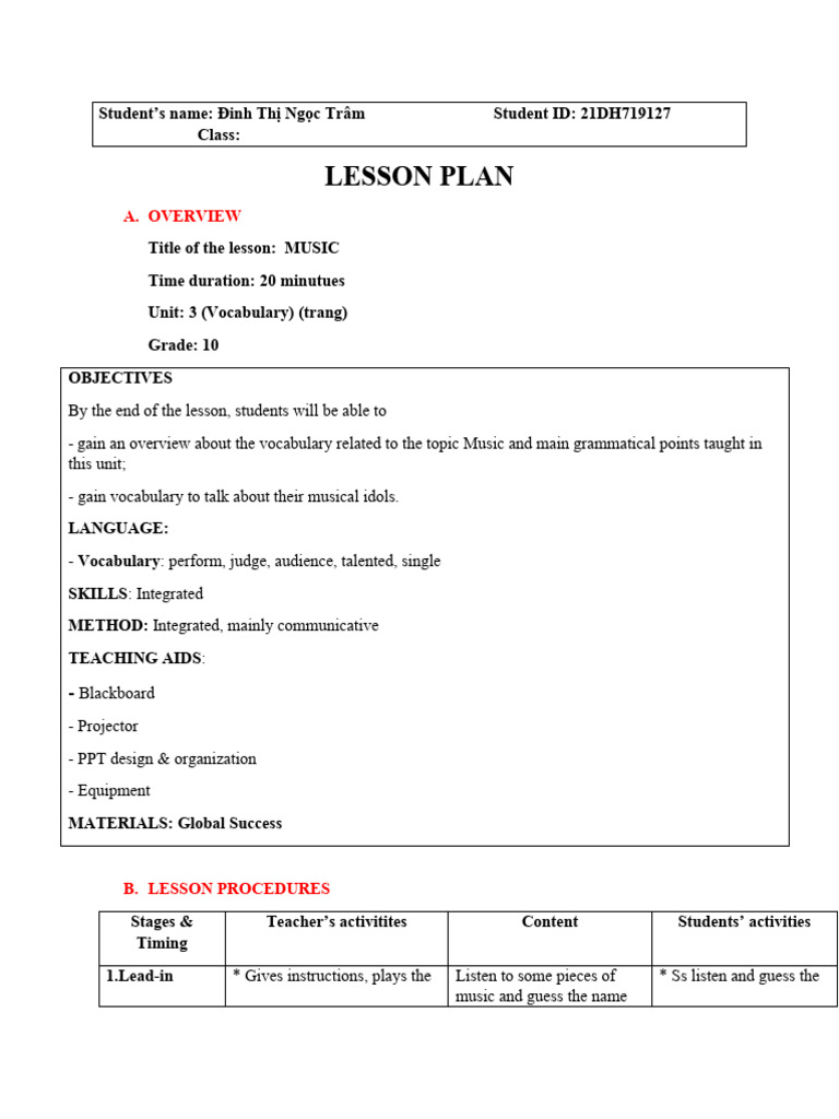 Lesson Plan | Download Free PDF | Lesson Plan | Vocabulary