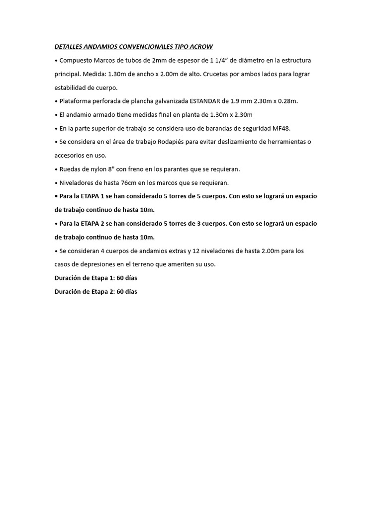 Detalles Andamios Convencionales Tipo Acrow | PDF