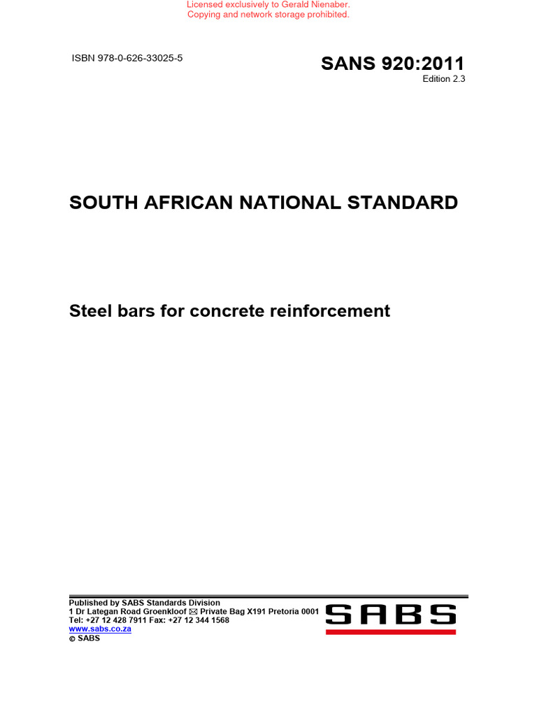 Sans 920 | PDF | Strength Of Materials | Concrete