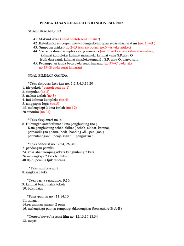 LATIHAN USBN,& Pembahasan Kisi2 2023 | PDF