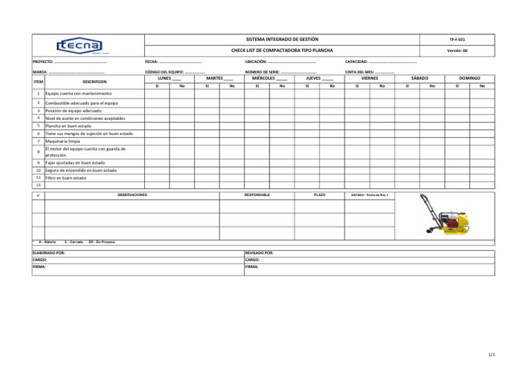 Checklist Compactadora Plancha | PDF
