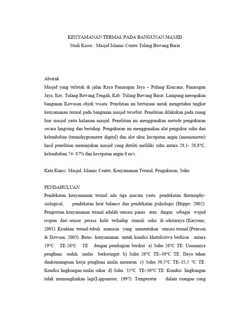 Kenyamanan Termal Pada Bangunan Masjid | PDF