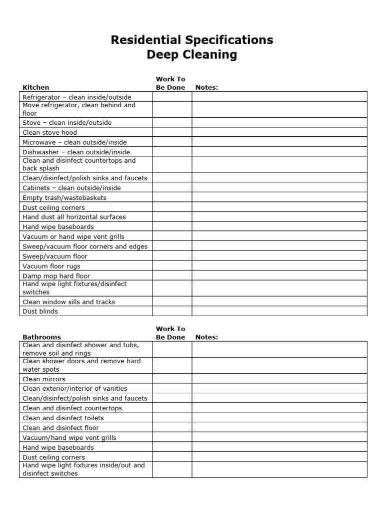 Residential Deep Cleaning Scope of Work | PDF | Vacuum Cleaner | Sink
