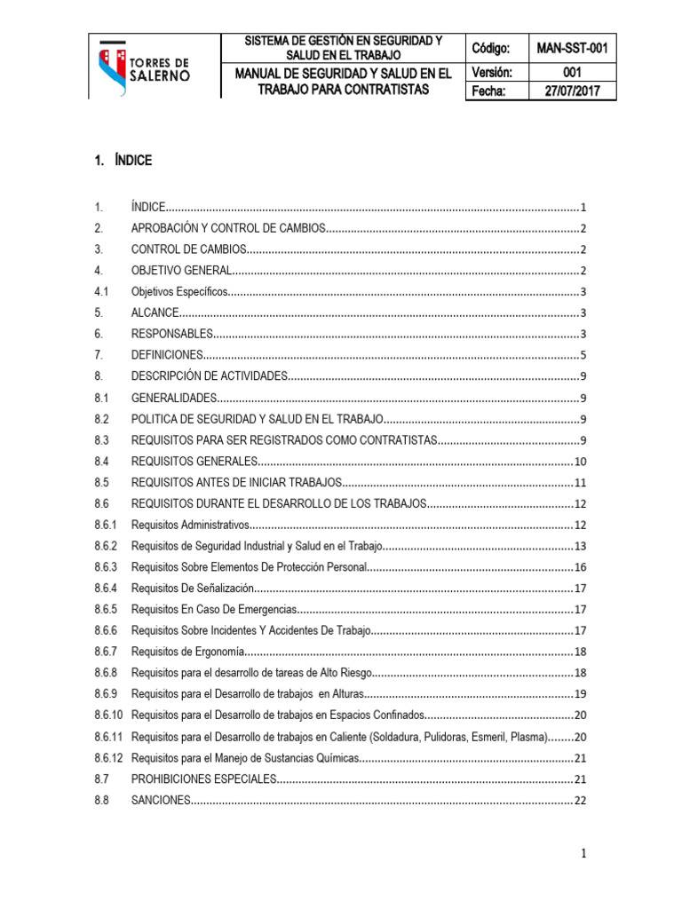 Man-Sst-001 Manual de Contratistas | PDF