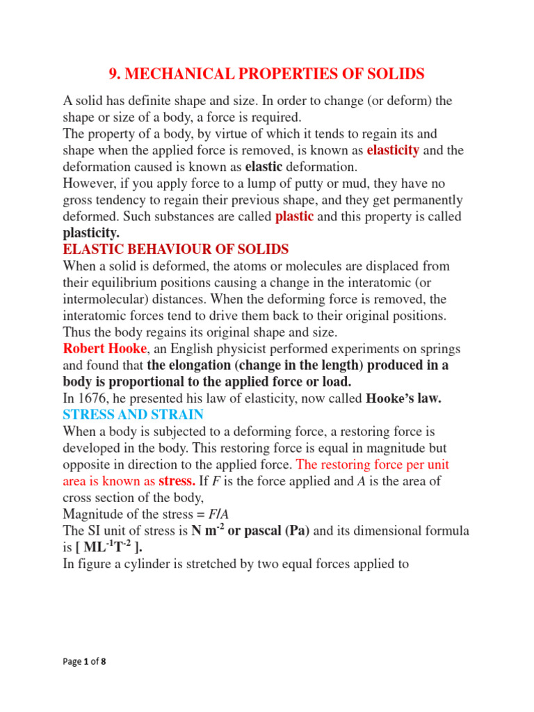 Mechanical Properties of Solids | PDF | Deformation (Engineering) | Young's Modulus