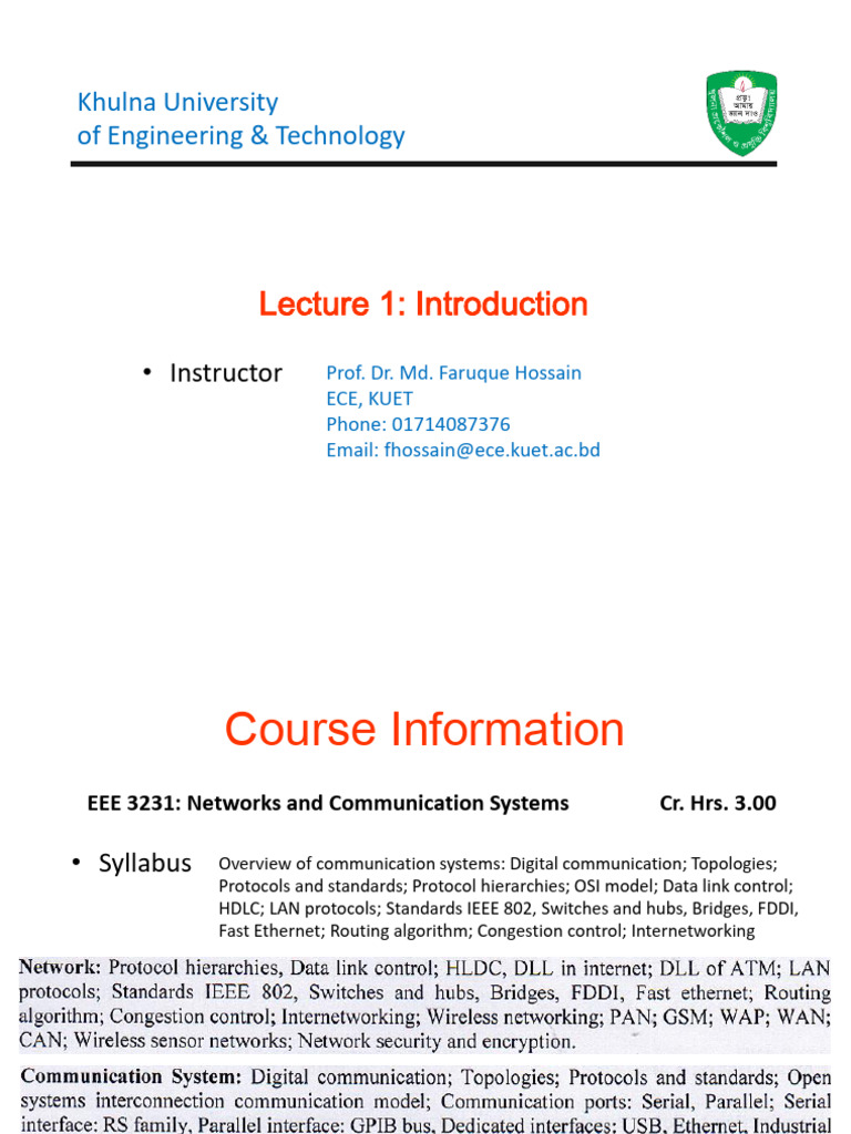 EEE 3201 - Lecture 1 | PDF | Telecommunications | Computer Network