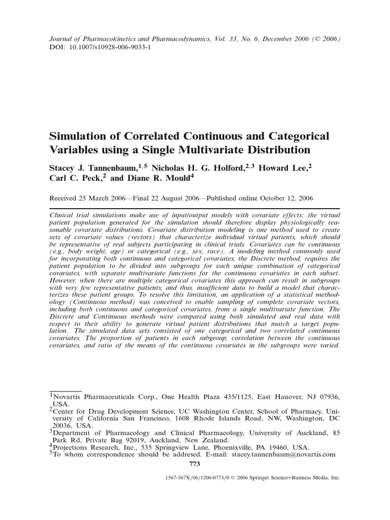 Simulation Of Correlated Continuous And Categorical Variables Using A Single Multivariate