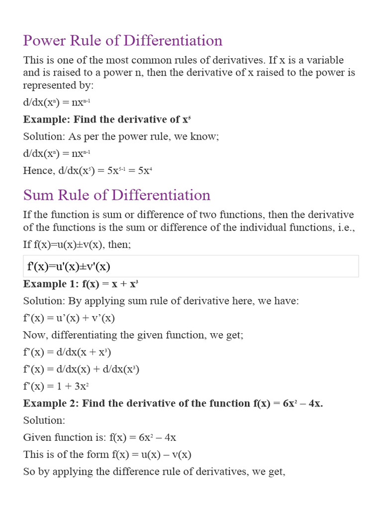Power Rule Of Differentiation Pdf Derivative Rates