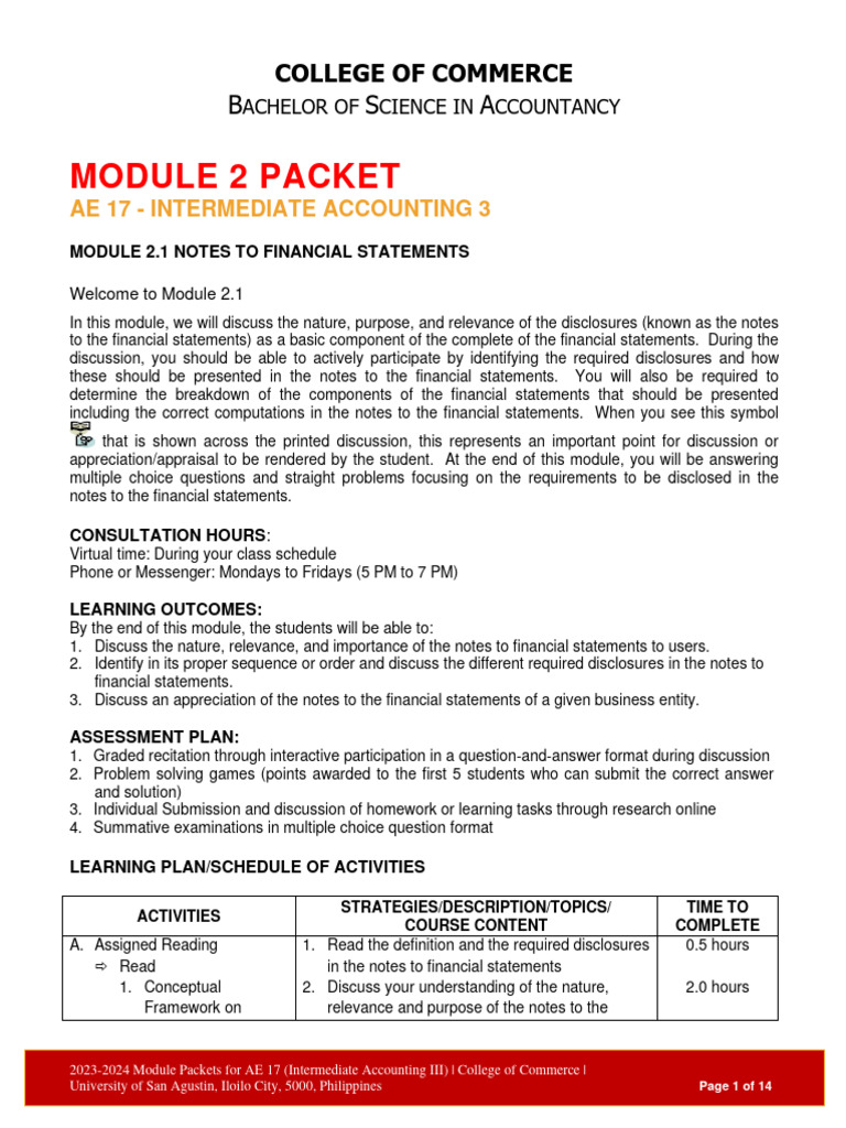 M.2.1 Notes To Financial Statements AE 17 Intermediate Accounting 3 ...