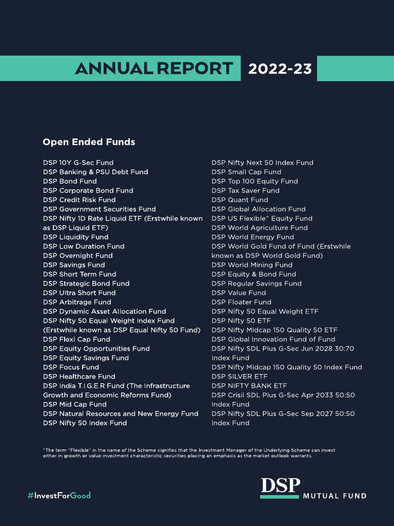 Annual Report For The Financial Year 2022 2023 All Open Ended Schemes | PDF