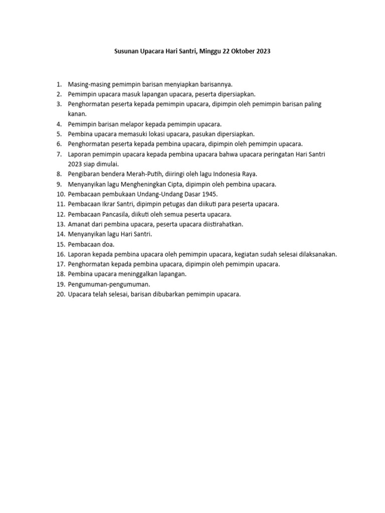 Teks MC Upacara Hari Santri | PDF