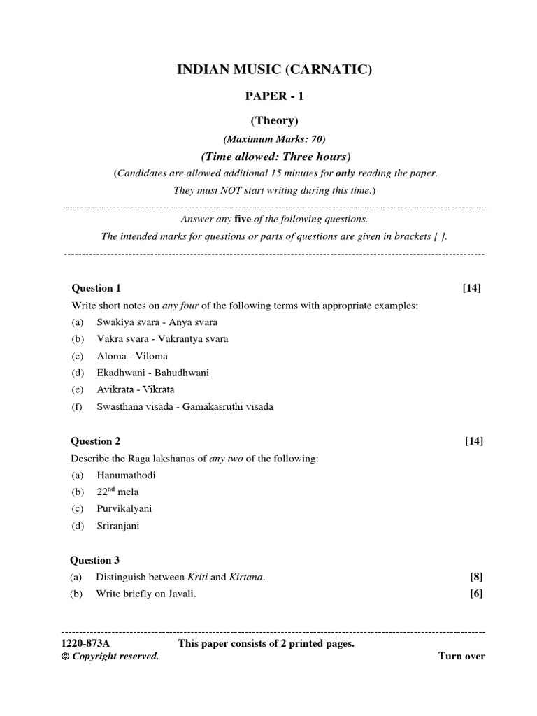 873a Indian Music-Carnatic Paper 1 QP | PDF | Traditional Music ...