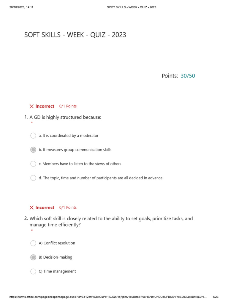 Soft Skills - Week - Quiz - 2023 | PDF