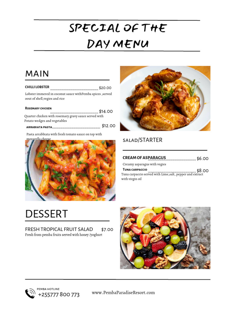 Special of The Day Menu | PDF