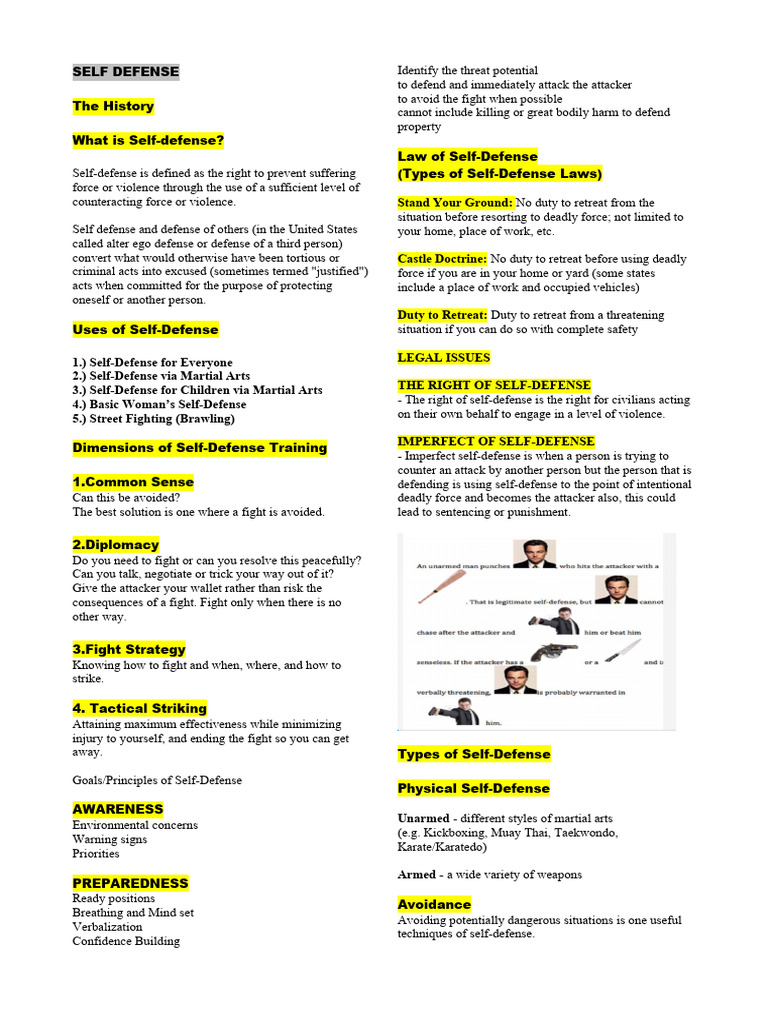 Self-Defense Principles and Techniques | PDF | Self Defense | Combat Sports