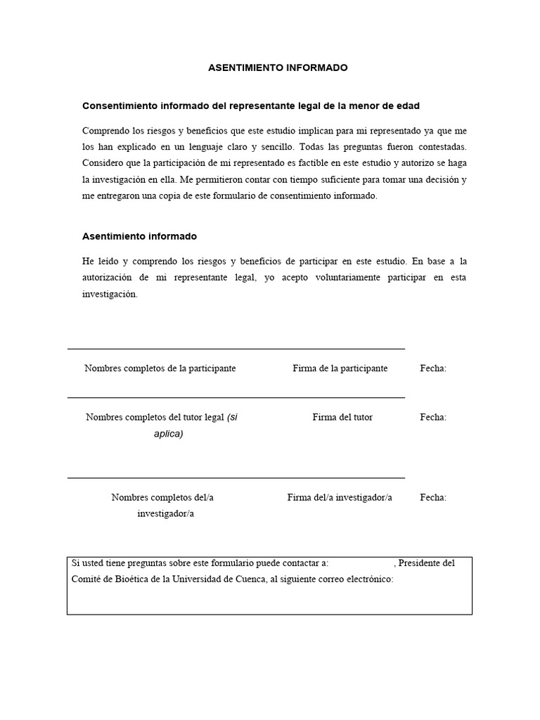 Asentimiento Informado Ucuenca | PDF | Derecho