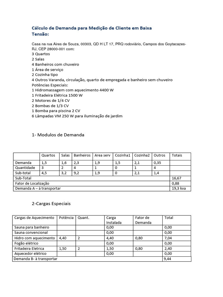 Cálculo de Demanda | Download grátis PDF | Engenharia Elétrica ...