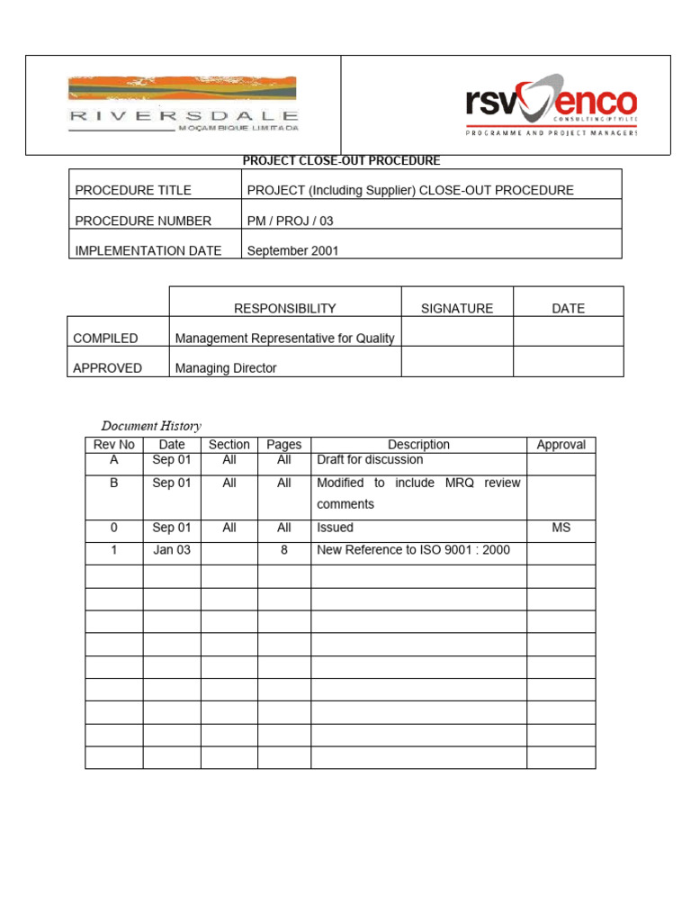 PM Proj 03 Project Close-Out Procedure - Revised JHLL # | PDF | Business
