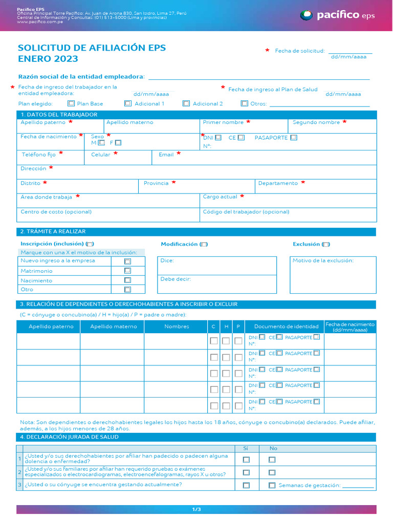 Solicitud de Afiliacion EPS Regular - 2023 | PDF | Historial médico | Seguro