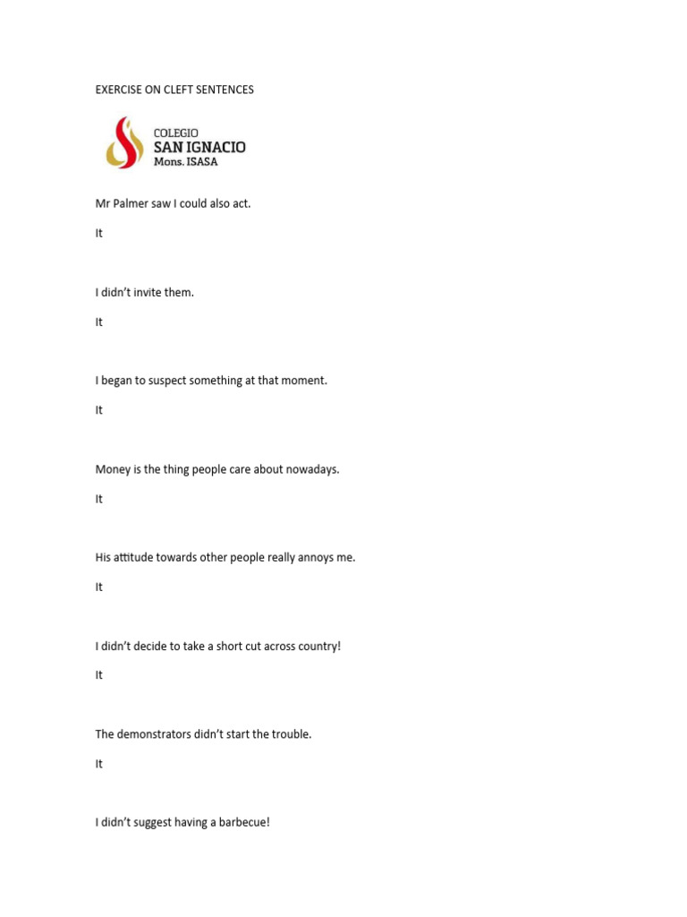 Exercise On Cleft Sentences | PDF