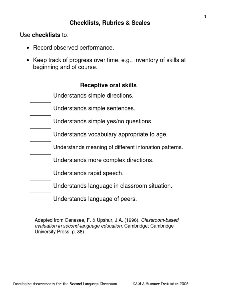 Checklists Rubrics | PDF | Rubric (Academic) | Second Language