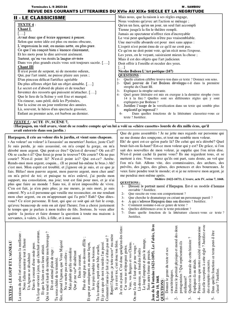 Revue Des Courants Littéraires. Le Classicisme | PDF | Classicisme