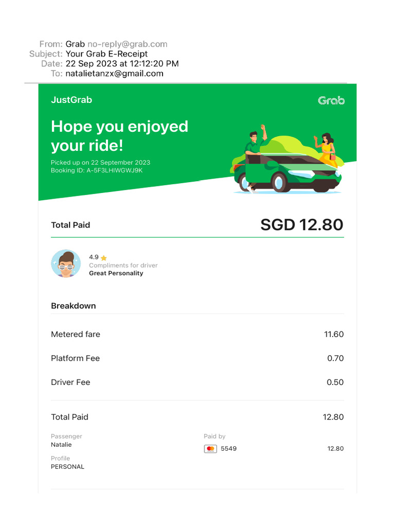 Sept 22 Your Grab E-Receipt 4 | PDF