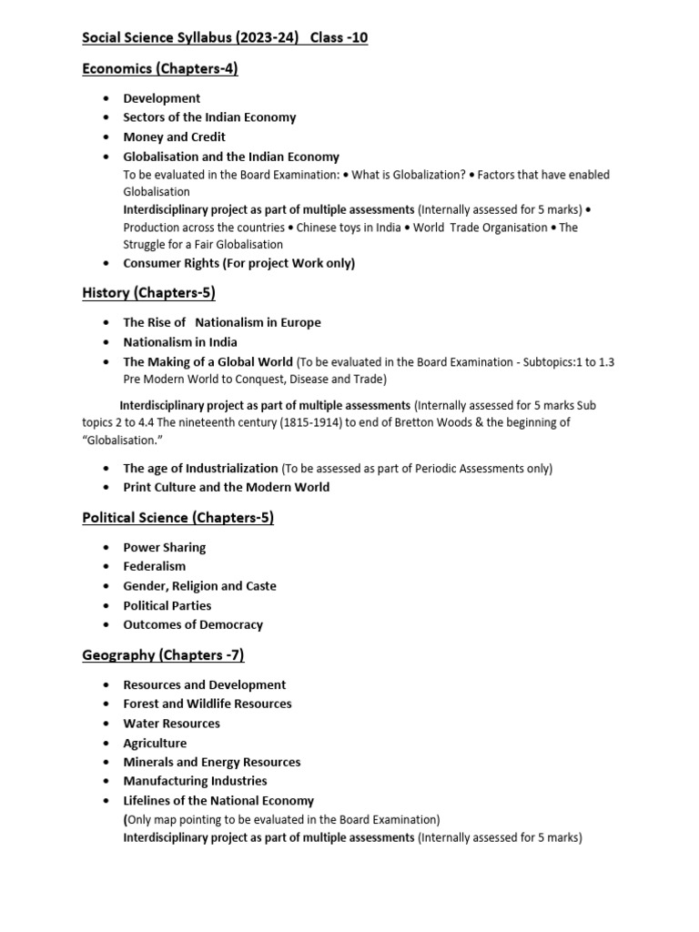 SST - 10 - Syllabus - 2023-24 | PDF | Globalization | Economy Of India