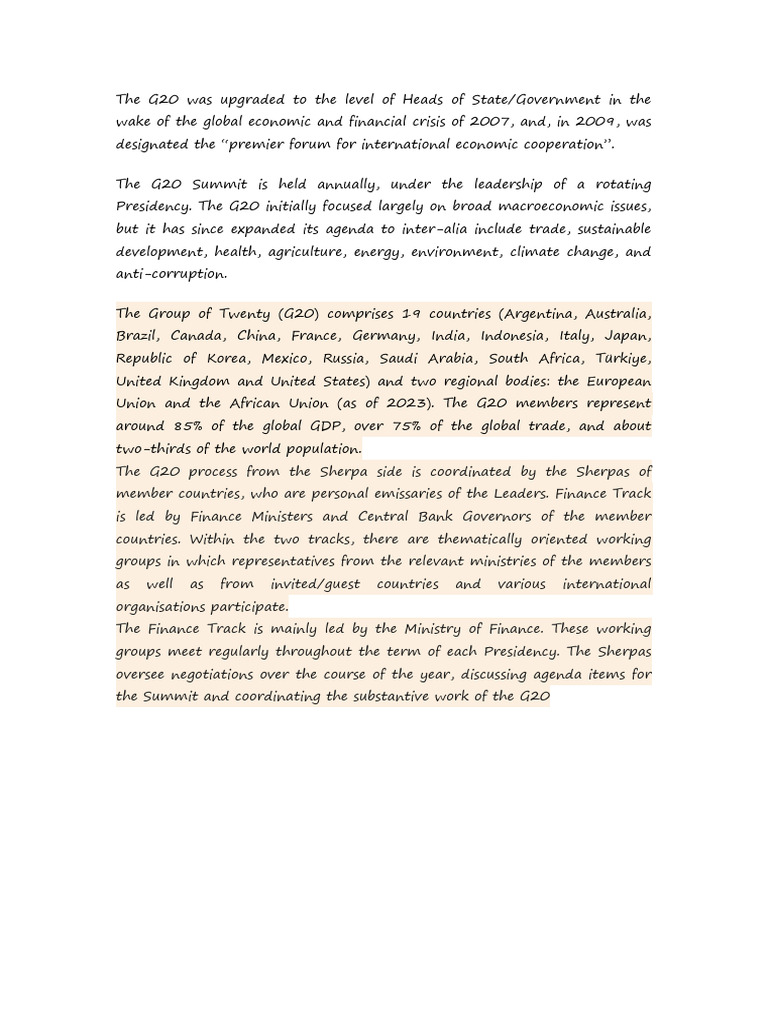 Significance of the G20 Summit | PDF | Politics | Social Science
