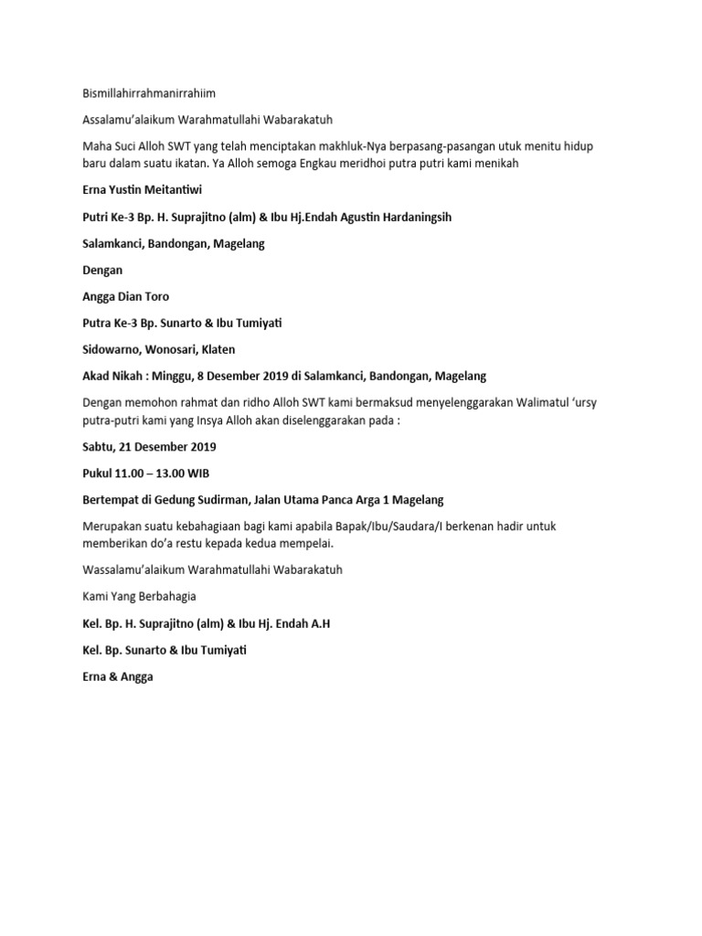 Undangan Erna Angga Magelang | PDF