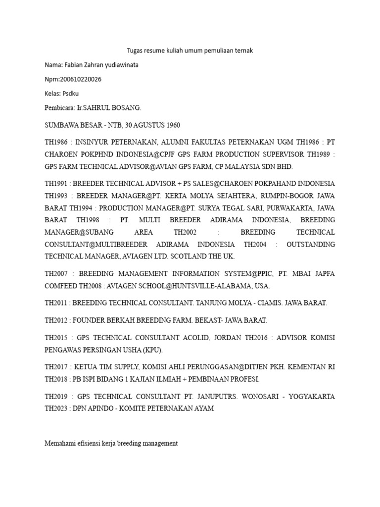 Tugas Resume Pemuliaan Ternak Fabian | PDF | Teknologi & Rekayasa