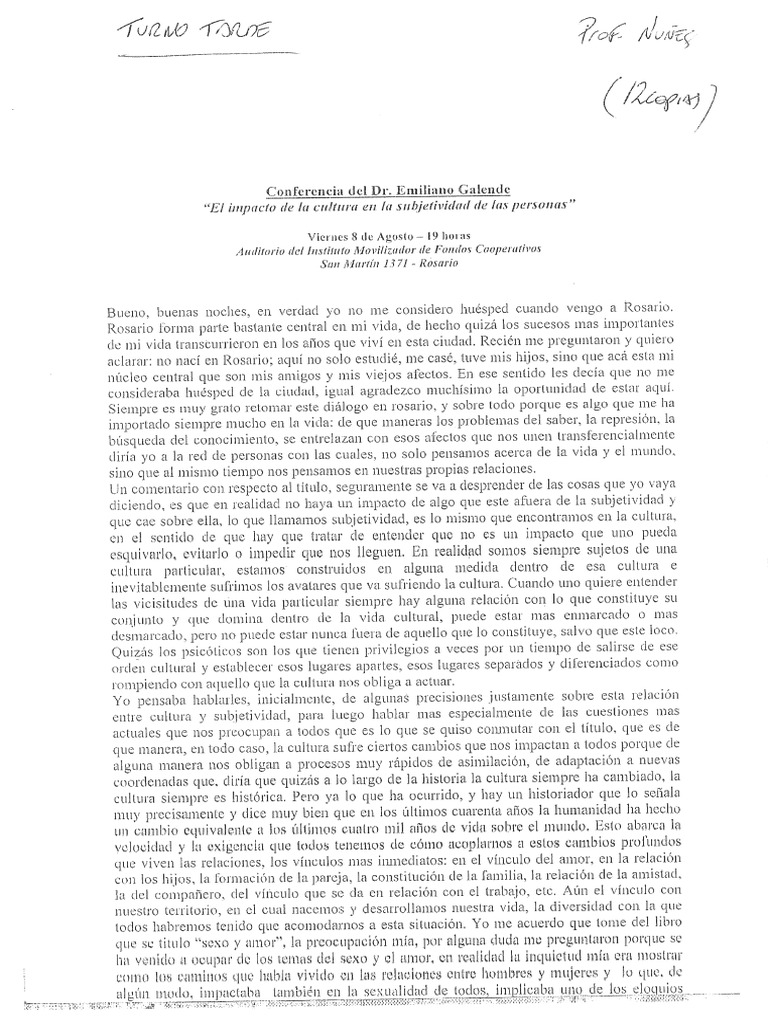 Galende - El Impacto de La Cultura en La Subjetividad de Las Personas | PDF