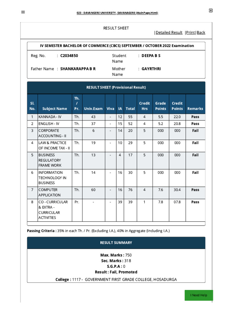 RESULT SHEET (Provisional Result) Th. / Pr. Univ - Exam Viva IA Total ...