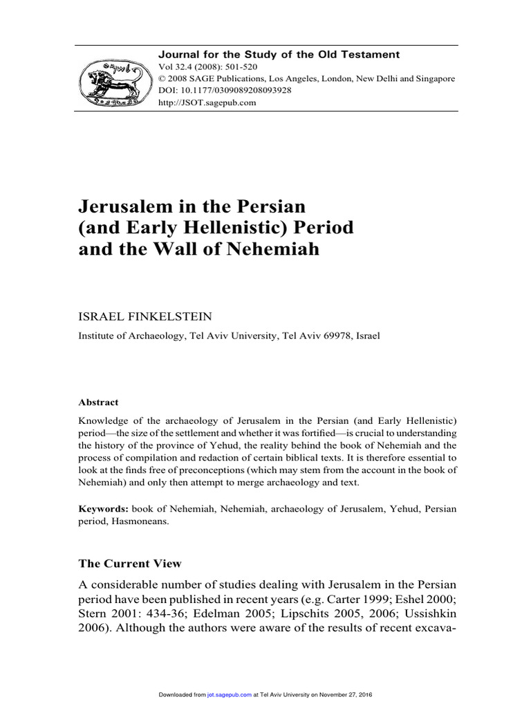 I Finkelstein Jerusalem in The Persian A | PDF | Jerusalem