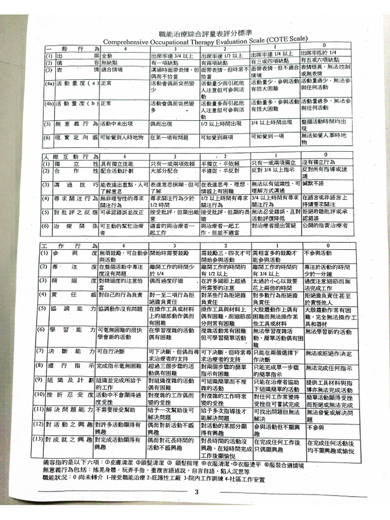 職能治療綜合評量表評分標準（Cotes） | PDF