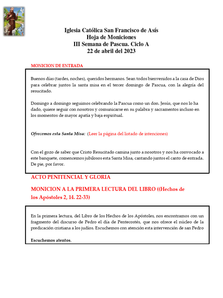 MONICIONES IlI Semana. Pascua 2023 PDF | Descargar gratis PDF | Misa (liturgia) | Pascua de ...