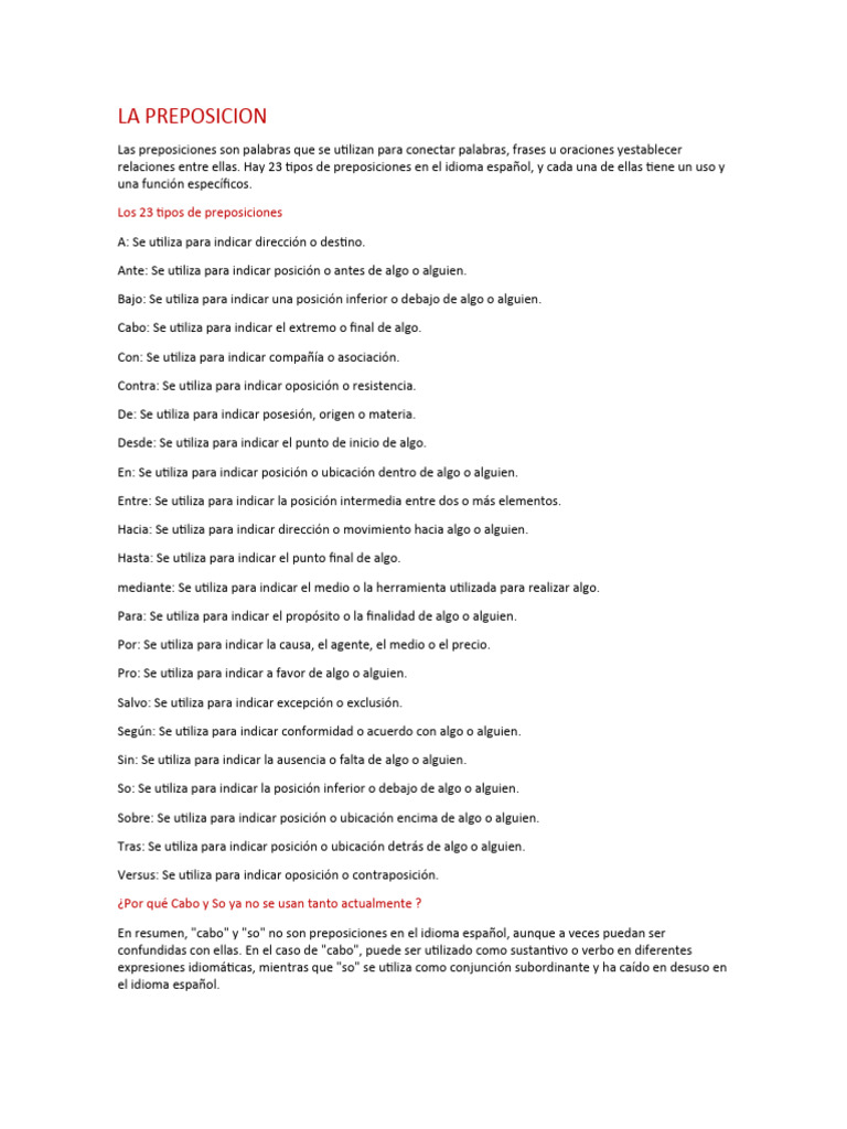 Guía de Preposiciones en Español | PDF