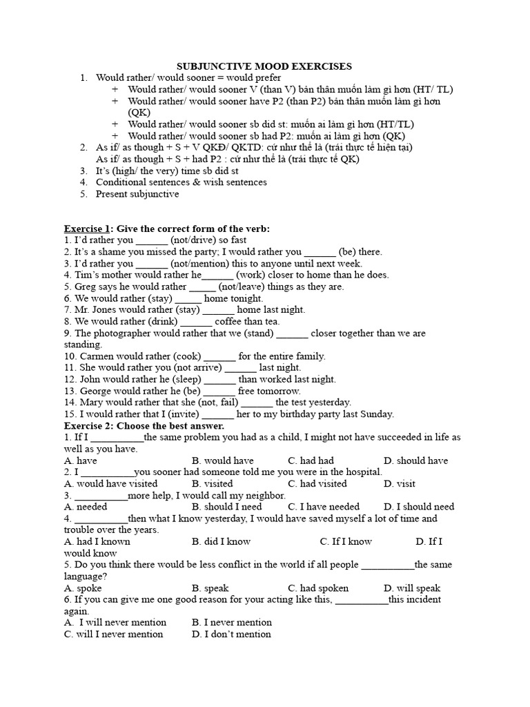 Bản Sao Của Subjunctive Mood Exercises | PDF