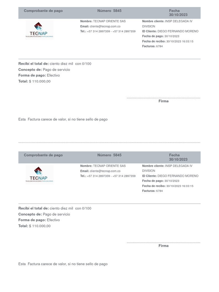 Comprobante de Pago TECNAP ORIENTE SAS | PDF | Finanzas y dinero