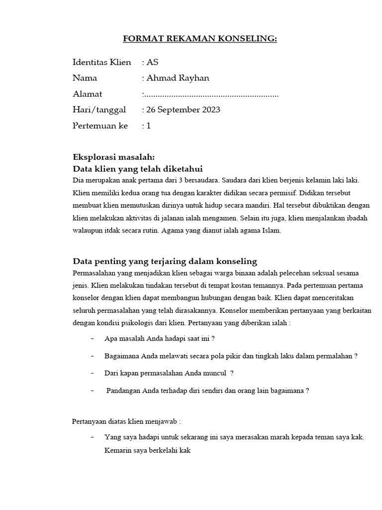 Format Rekaman Konseling | PDF | Karier & Perkembangan